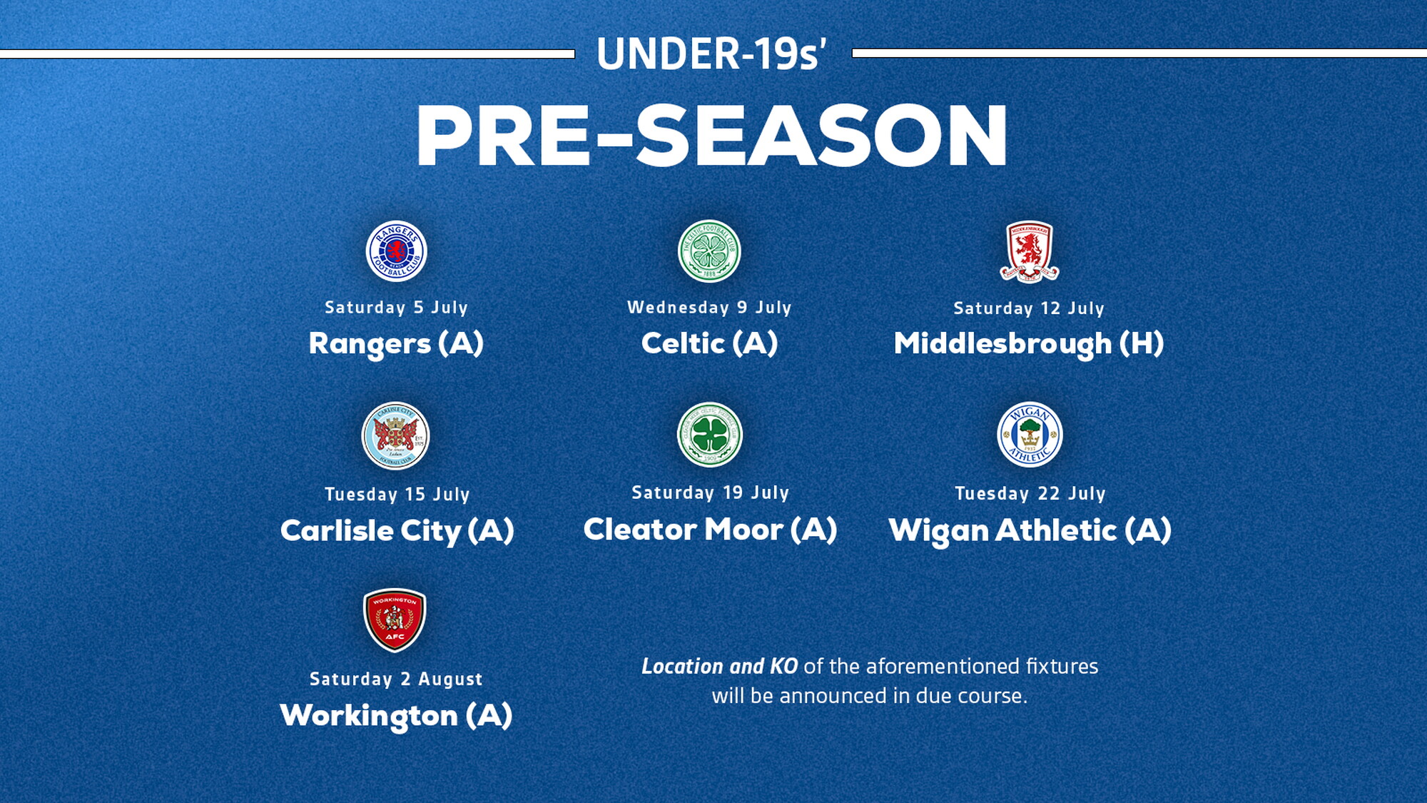 UNDER-19s' PRE-SEASON SCHEDULE | Carlisle United Football Club